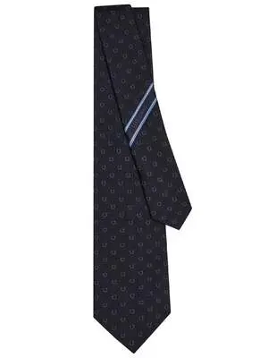 FERRAGAMO Gancini Jacquard Silk Neck Ties - Blue