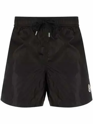 Moncler Technical Nylon Logo Patch Swim Shorts - Black
