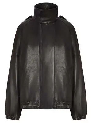Saint Laurent High-neck Oversized Leather Jacket - Black