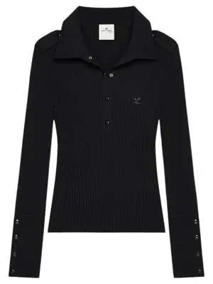 COURREGES Logo Polo Shirt With Epaulettes And Snap Cuffs - Black