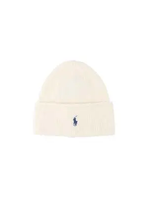 Polo Ralph Lauren Ribbed Knit Beanie With Embroidered Logo - Cream