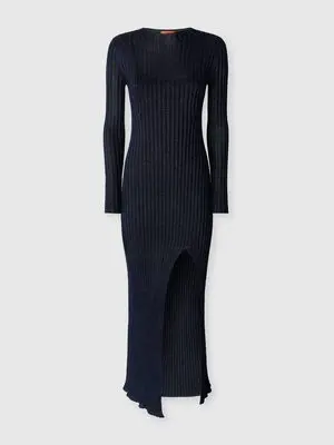 Missoni Ribbed Long Dress With Slit - Navy Blue