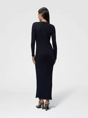 Missoni Ribbed Long Dress With Slit - Navy Blue