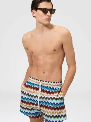 Missoni Printed Swim Shorts With Greek Key Motif
