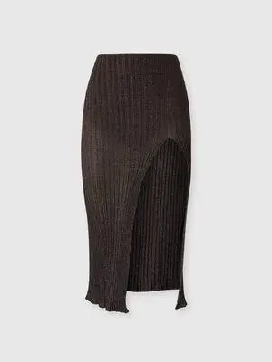 Missoni Ribbed Viscose Lamé Midi Skirt With Slit - Brown