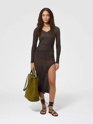 Missoni Ribbed Viscose Lamé Midi Skirt With Slit