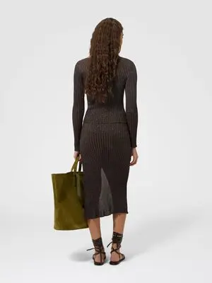 Missoni Ribbed Viscose Lamé Midi Skirt With Slit