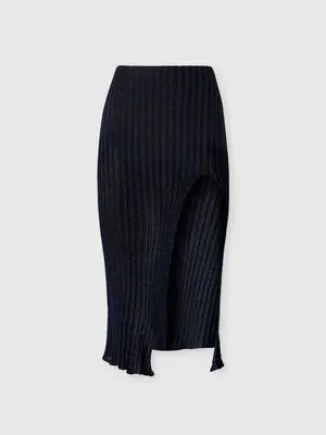Missoni Ribbed Viscose Lamé Midi Skirt With Slit - Navy Blue