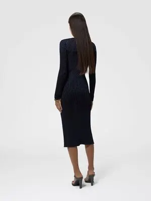 Missoni Ribbed Viscose Lamé Midi Skirt With Slit - Navy Blue