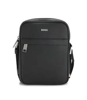 BOSS Leather Reporter Bag With Adjustable Logo Strap - Black