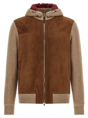 Brunello Cucinelli Suede And Cashmere Bomber Jacket - Brown