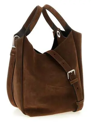 TOD'S Suede Bucket Bag With Silver T-pendant - Brown
