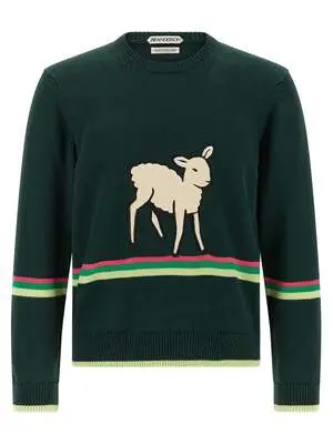 JW Anderson Crew Neck Sweater With Sheep Motif - Green