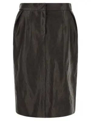 MAGDA BUTRYM Magda Butrym '28' Midi Skirt In Black Sheep Leather