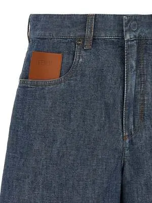 Fendi Chambray Denim High-waisted Flare Shorts - Blue