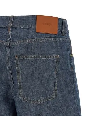 Fendi Chambray Denim High-waisted Flare Shorts - Blue