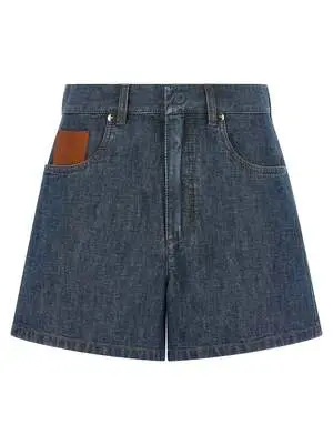 Fendi Chambray Denim High-waisted Flare Shorts - Blue