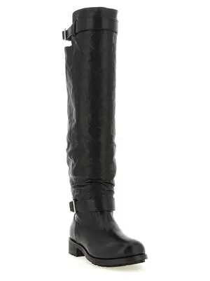 JIMMY CHOO Biker Kb Knee-high Leather Boots With Buckle Detailing