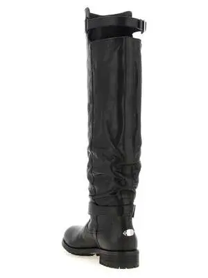 JIMMY CHOO Biker Kb Knee-high Leather Boots With Buckle Detailing