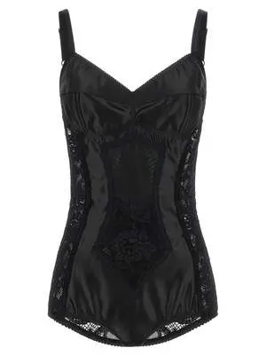 Dolce & Gabbana Satin And Lace Corsetry Bodysuit - Black