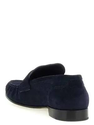 JIMMY CHOO Suede Moc Toe Loafers - Blue