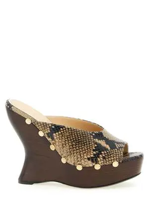 Magda Butrym Python Print Calfskin Leather Mules With Wedge Heel - Brown