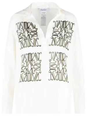 Max Mara Max Mara Silk Twill Shirt With Knot Button Cuffs Green