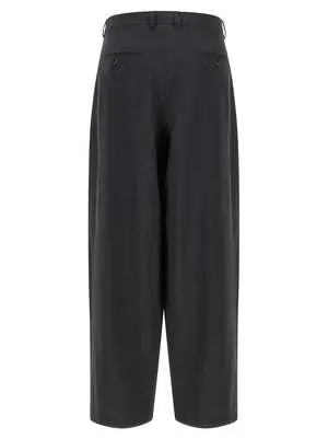 Max Mara S Mmtaro' High-waisted Wool Canvas Palace Silhouette Trousers - Gray