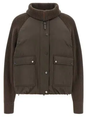 Brunello Cucinelli Knit Insert Down Jacket - Brown