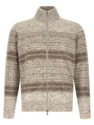 Brunello Cucinelli BRUNELLO CUCINELLI Nordic Jacquard Zip-Up Cardigan Cream