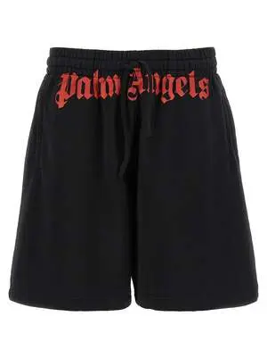 Palm Angels Logo Print Cotton Bermuda Shorts - Black