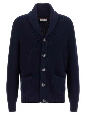 Brunello Cucinelli Shawl Collar Cotton Cardigan - Blue
