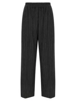 Brunello Cucinelli Brunello Cucinelli Micro Sequined Pinstripe Wide-Leg Trousers Gray