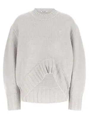 Attico THE ATTICO "Asymmetrical Hem" Fine Knit Sweater In Virgin Wool And Cashmere Blend Gray