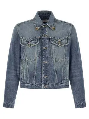 Versace Medusa Embellished Denim Jacket - Blue