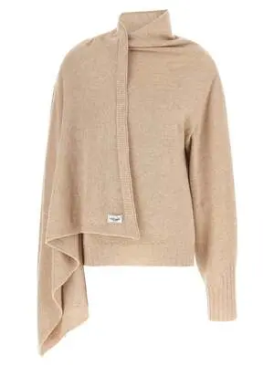 Attico Cashmere Sweater With Asymmetrical Drape And Scarf Neck - Cream