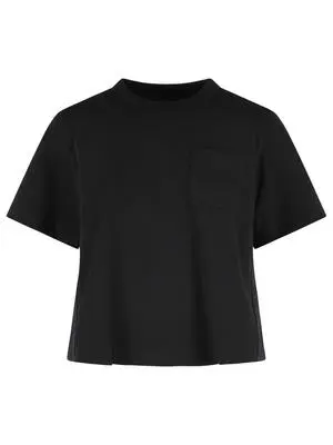 Sacai Cotton T-shirt With Patch Pocket And Denim-effect Panel - Black
