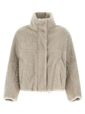 Brunello Cucinelli Cropped Shearling Jacket With High Neck - Cream