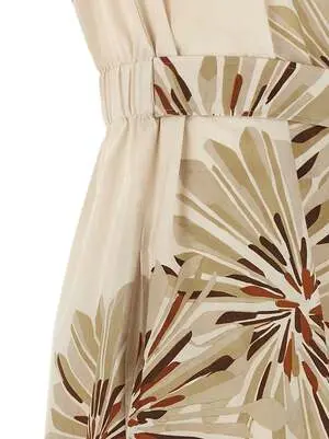 Brunello Cucinelli Sleeveless V-neck Floral Print Cotton Poplin Midi Dress - Cream