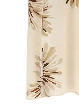 Brunello Cucinelli Sleeveless V-neck Floral Print Cotton Poplin Midi Dress - Cream