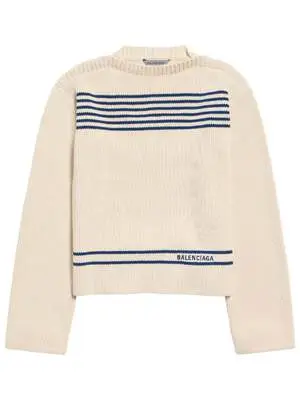 Balenciaga Boatneck Sweater In Cotton Ribbed Knit - Multicolor