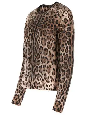 Dolce & Gabbana Leopard Print Virgin Wool Sweater - Brown