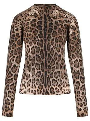 Dolce & Gabbana Leopard Print Virgin Wool Sweater - Brown