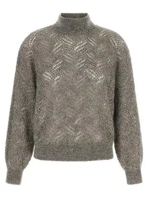 Brunello Cucinelli BRUNELLO CUCINELLI "Dazzling Abstract Leaf" Sweater Gray