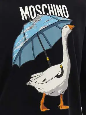 Moschino Goose" Graphic Print Cotton Hoodie - Black