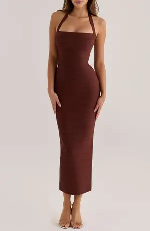 House Of Cb Halterneck Ribbed Midi Dress