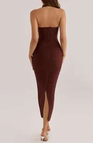 House Of Cb Halterneck Ribbed Midi Dress