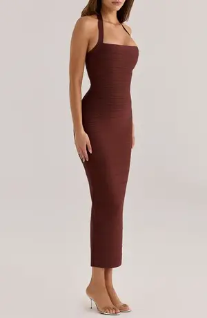 House Of Cb Halterneck Ribbed Midi Dress