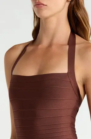 House Of Cb Halterneck Ribbed Midi Dress