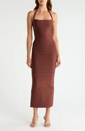 House Of Cb Halterneck Ribbed Midi Dress